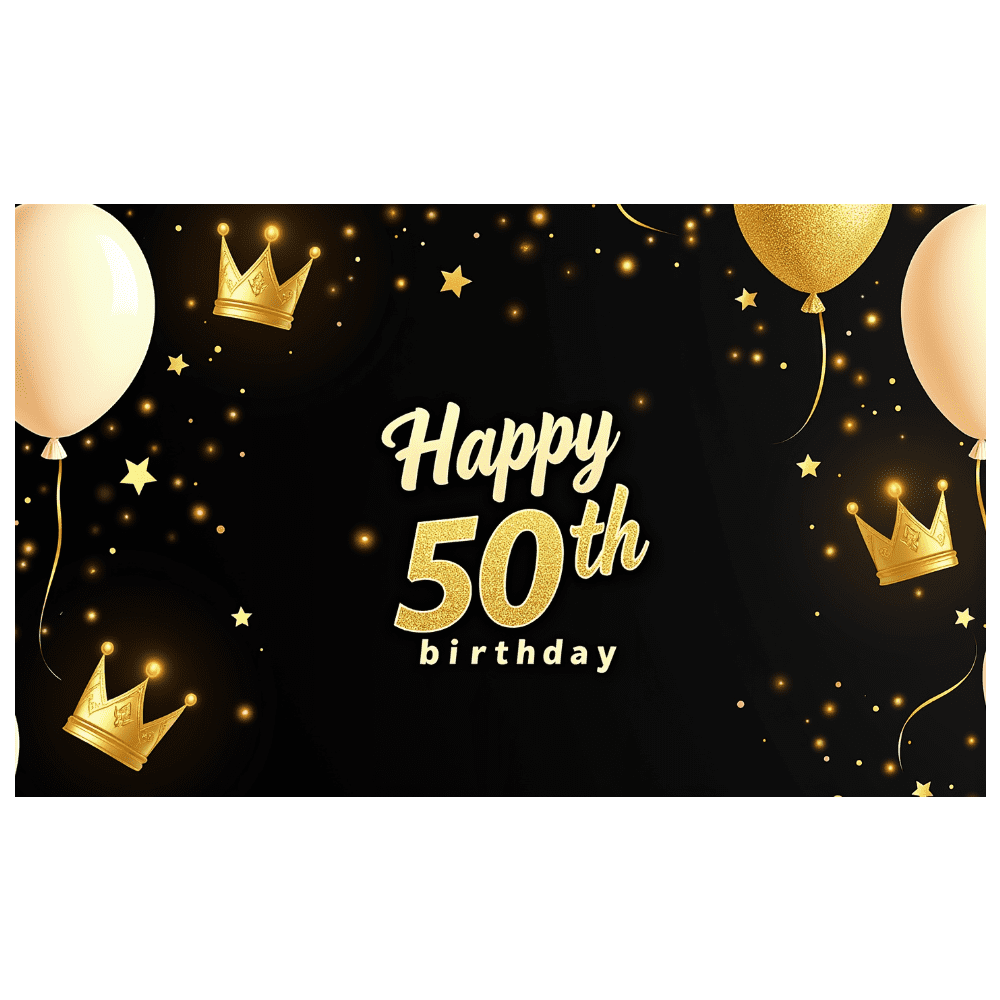 Black Background Glittery Golden 50th Birthday Banner with Balloons ...