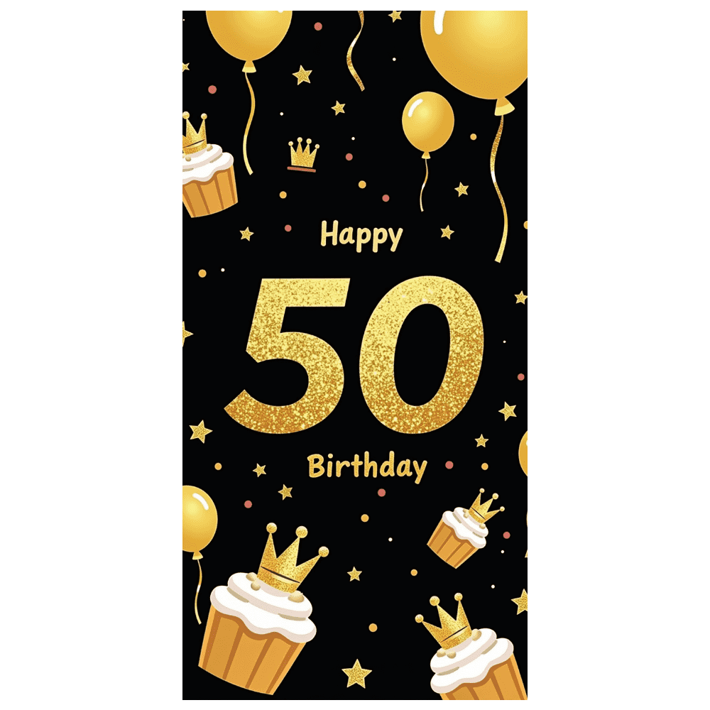 Black Background Glittery Golden 50th Birthday Banner with Balloons ...