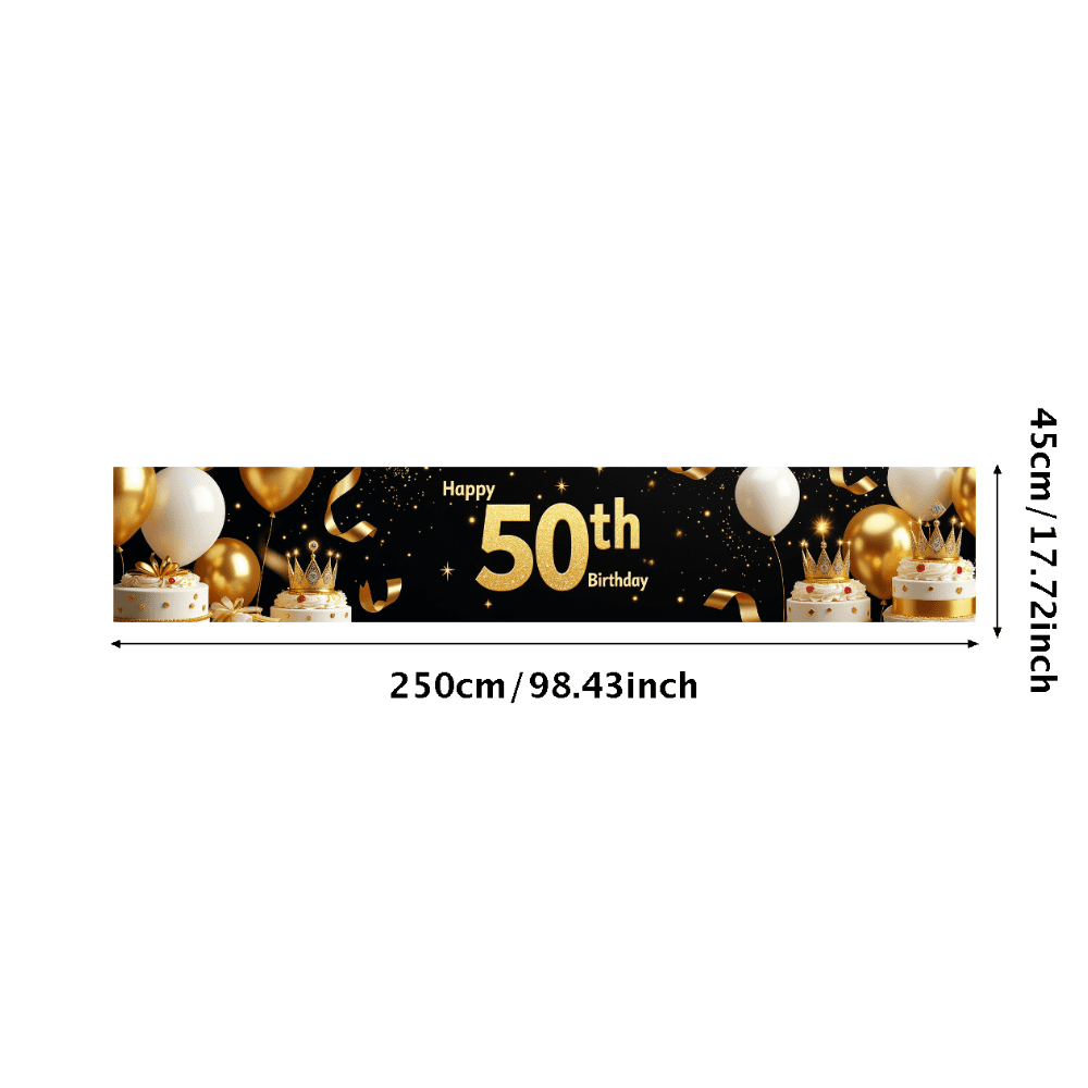 Black Background Glittery Happy 50th Birthday Banner with Golden ...