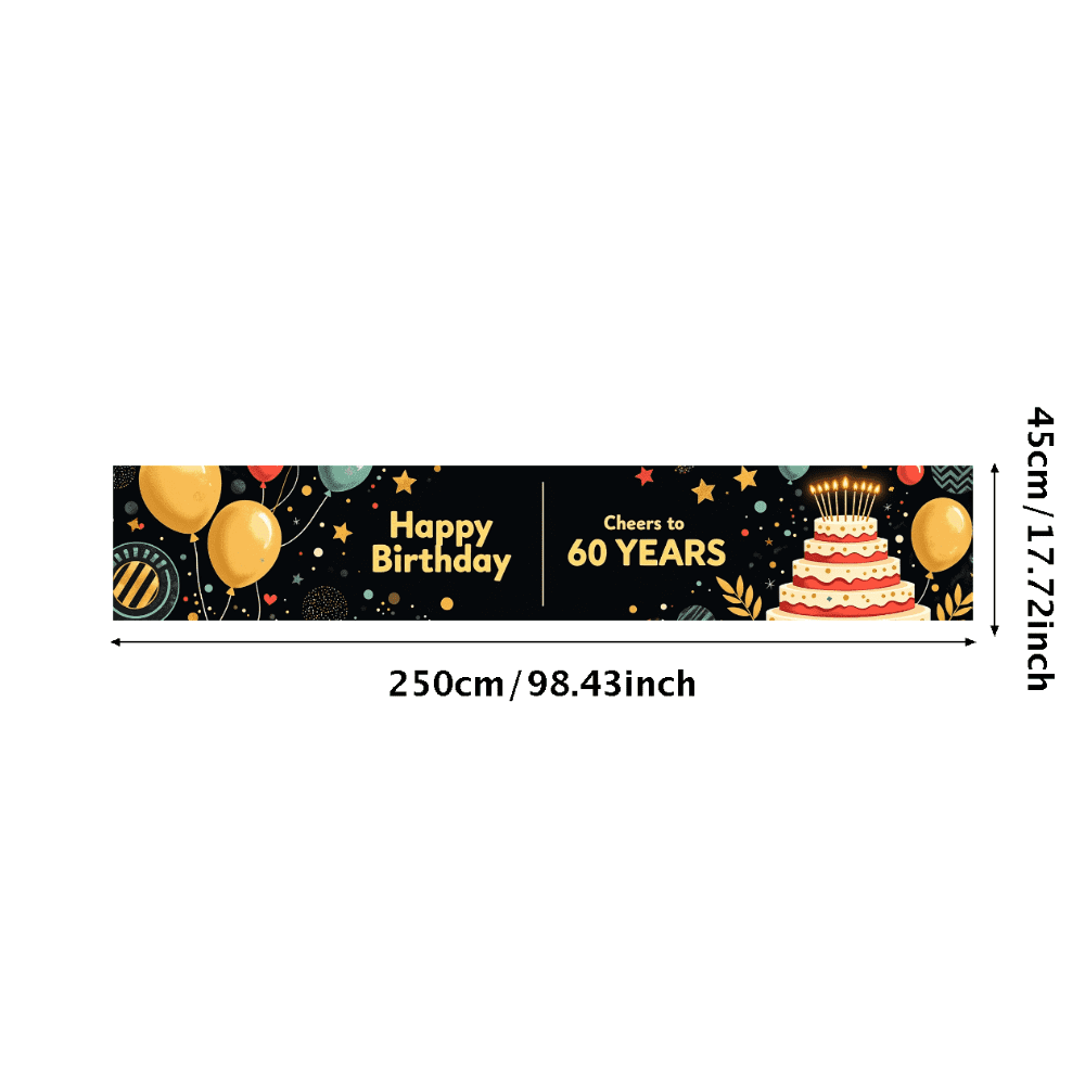 Black Background Gold Balloons Happy Birthday Cheers to 60 Years Banner ...