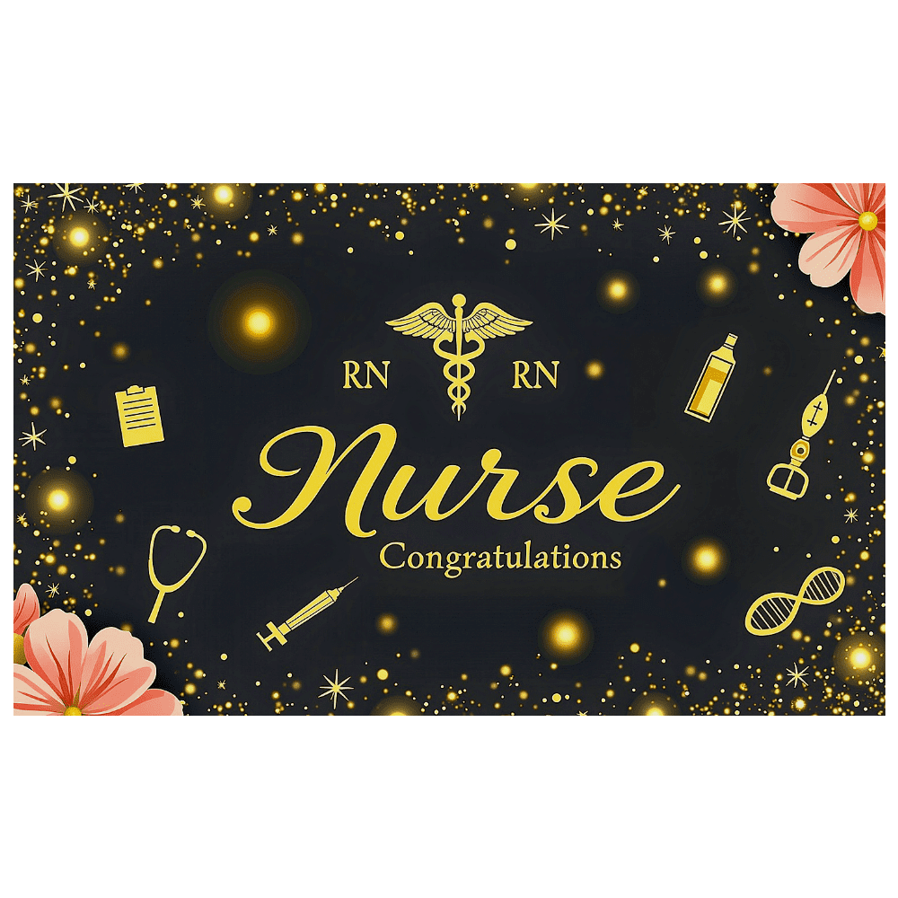 Black Background with Golden Medical Elements Congratulate Nurse Banner ...