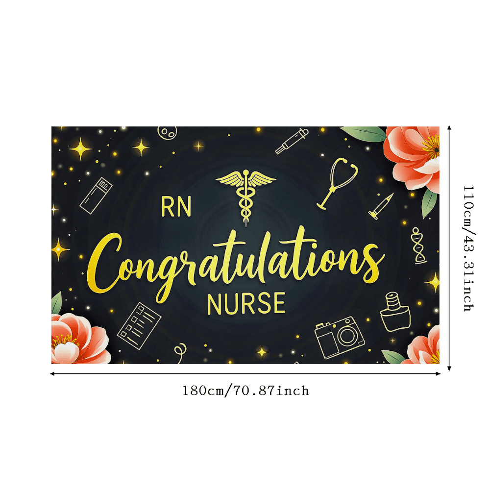 Black Background with Golden Medical Elements Congratulate Nurse Banner ...
