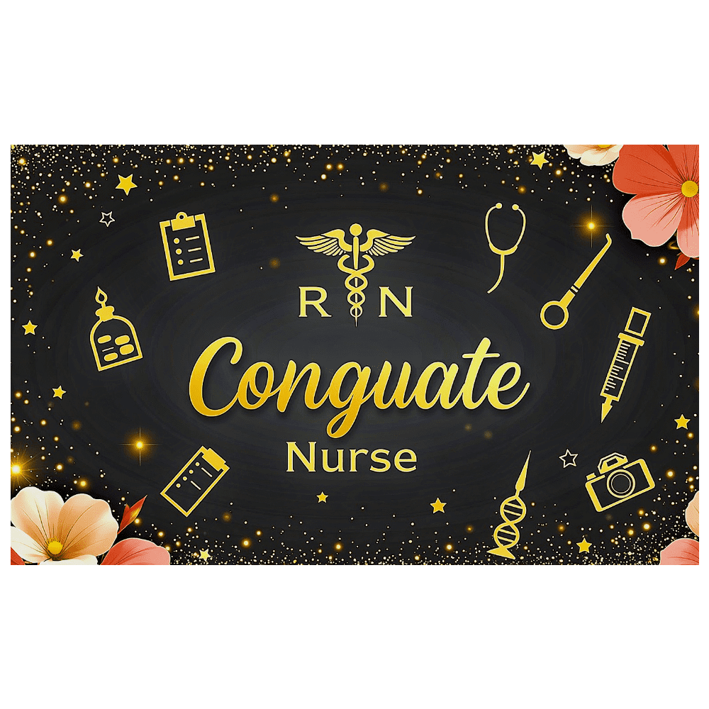 Black Background with Golden Medical Elements Congratulate Nurse Banner ...