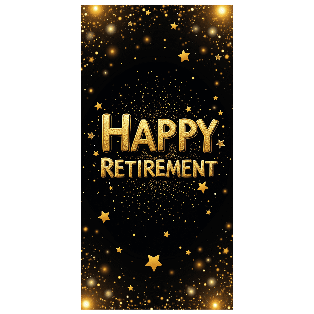 Black Background with Golden Sparkles and Stars Happy Retirement Banner ...