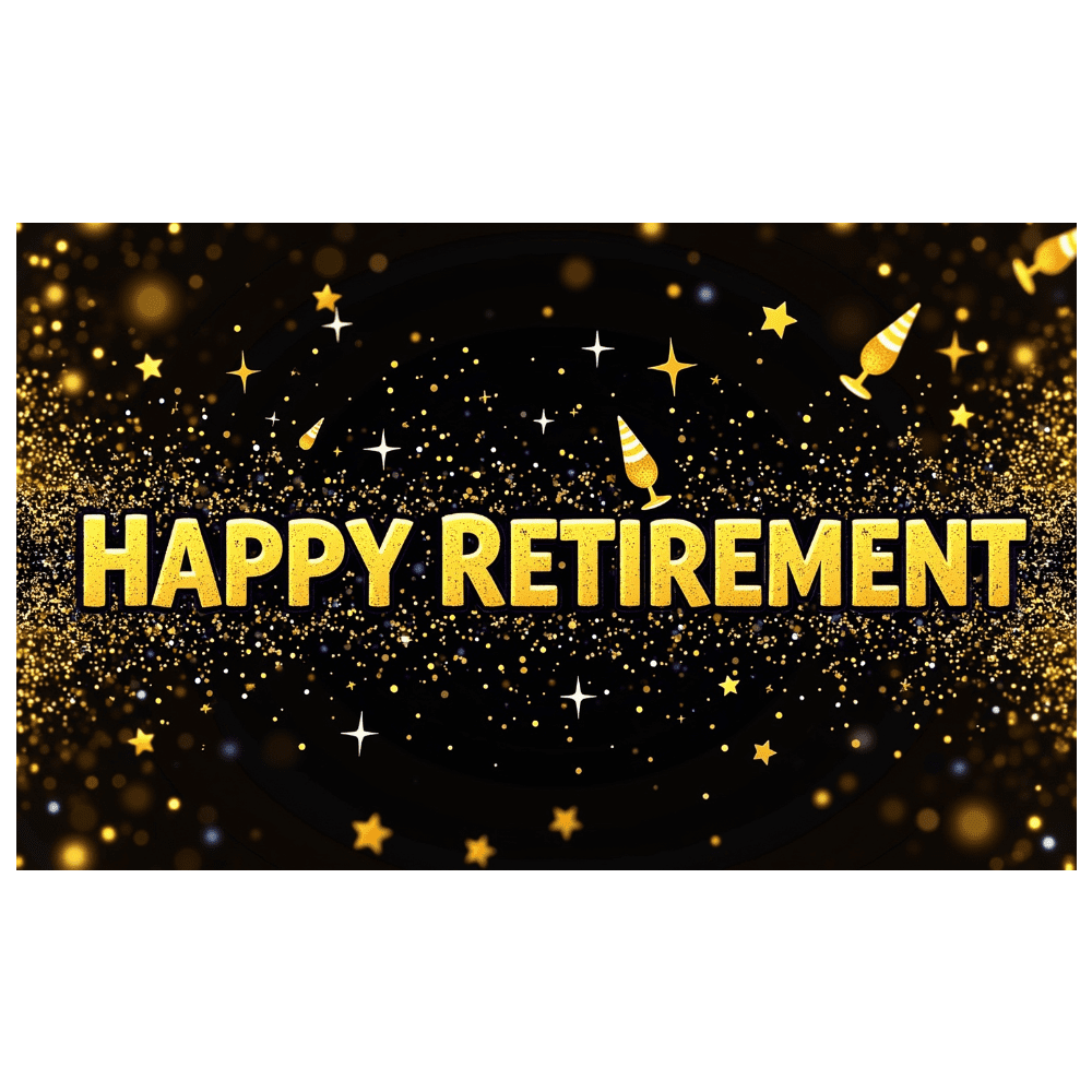 Black Background with Golden Stars Happy Retirement Banner Party ...