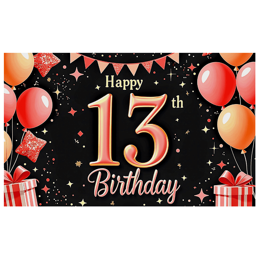 Black Background Happy 13th Birthday Backdrop Banner with Balloons ...
