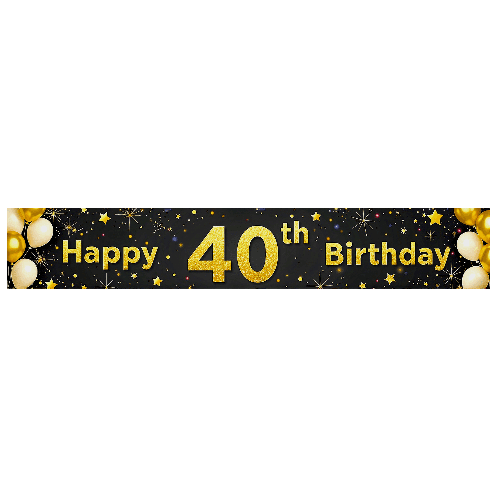 Black Background Happy 40th Birthday Banner with Golden Balloons Stars ...
