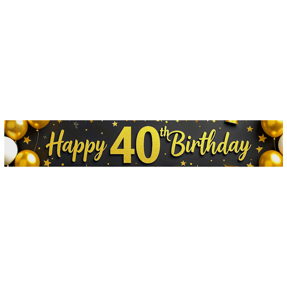 Black Background Happy 40th Birthday Banner with Golden Balloons Stars ...