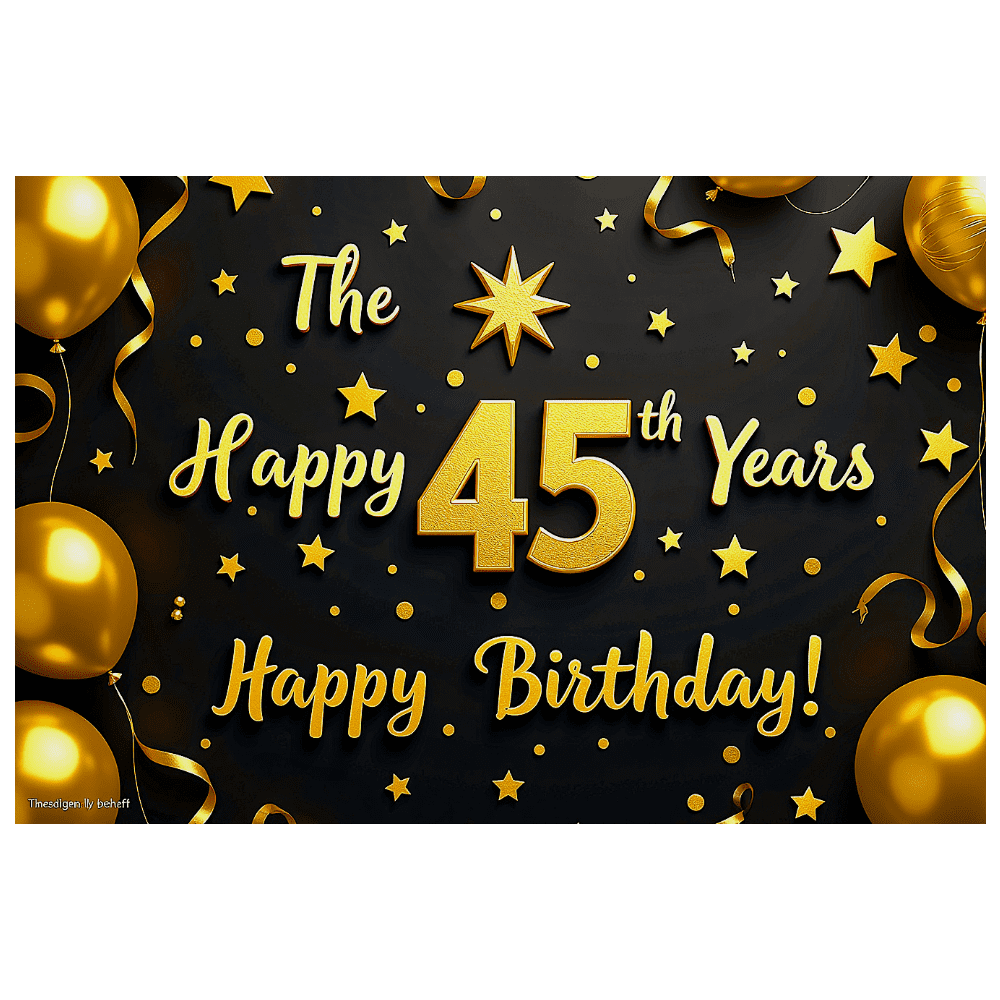 Black Background Happy 45th Years Birthday Banner Gold Star Balloon ...