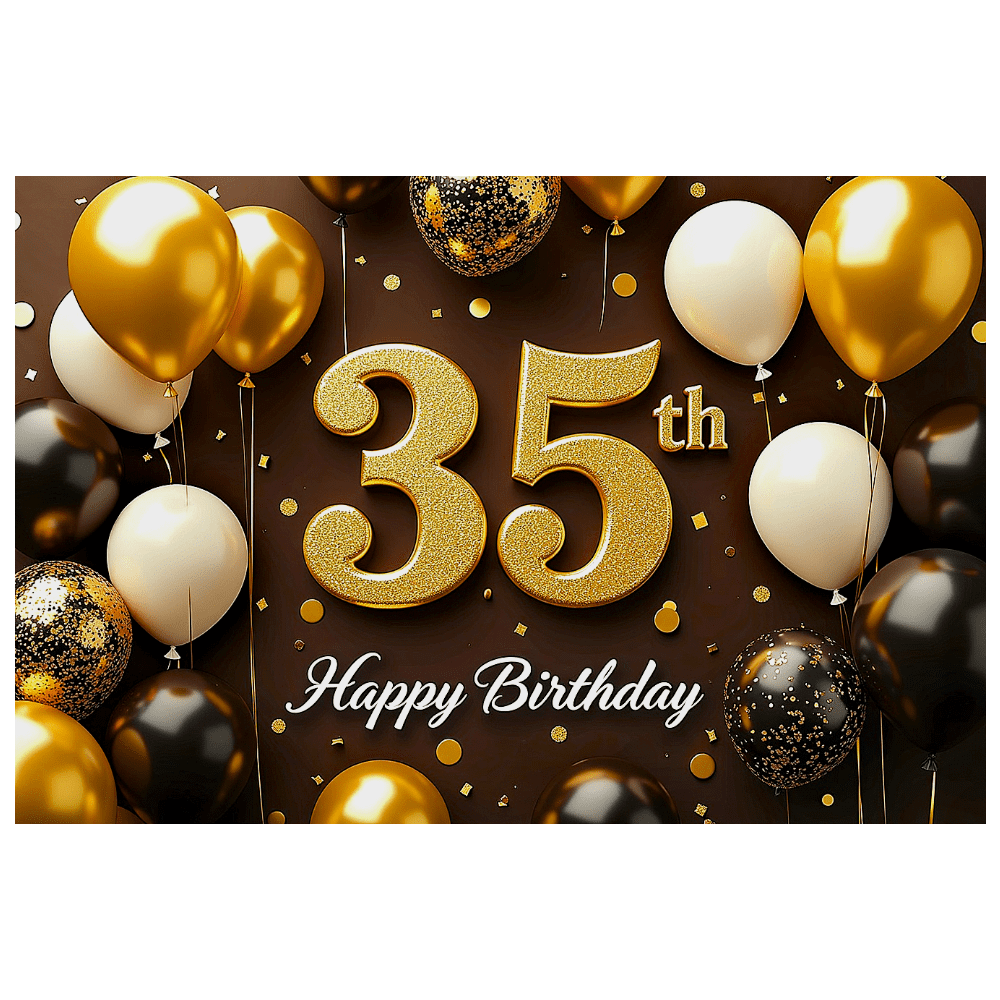 Black Background Happy Birthday 35th Anniversary Banner with Glittery ...