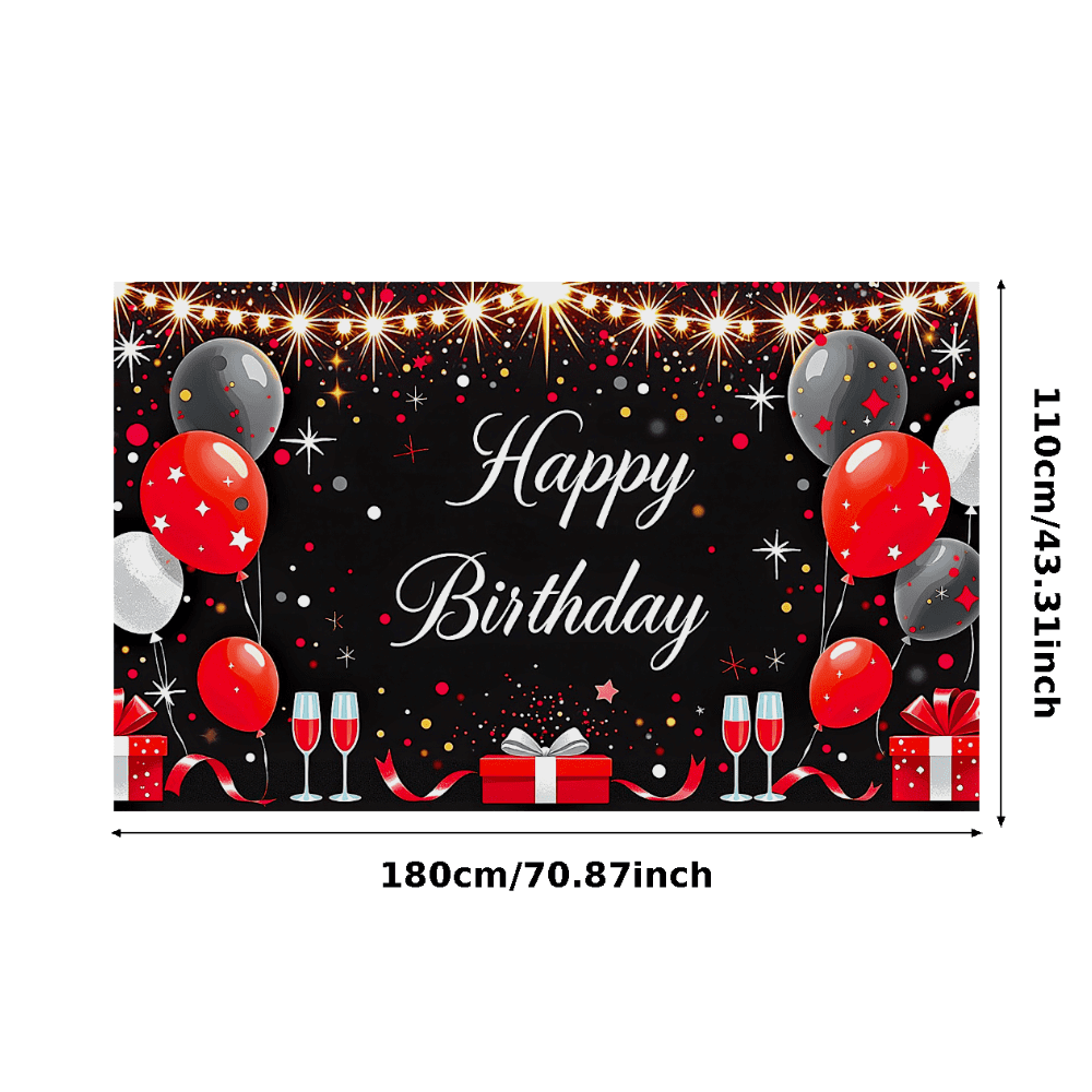 Black Background Happy Birthday Banner with Star Balloons and Gift ...