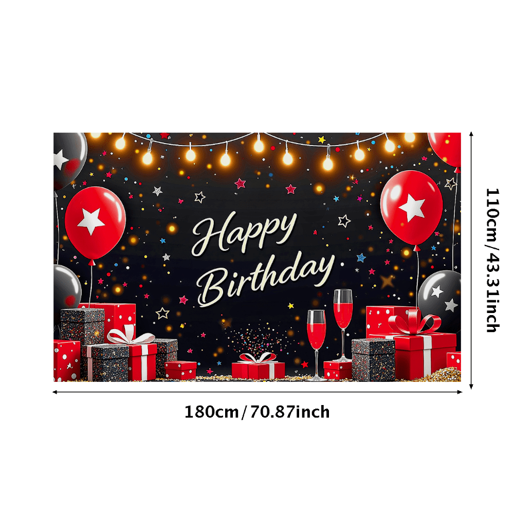 Black Background Happy Birthday Banner with Star Balloons and Gift ...