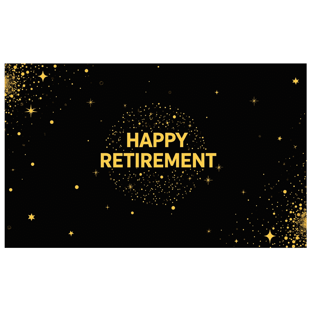 Black Background Happy Retirement Banner with Golden Star and Sparkle ...