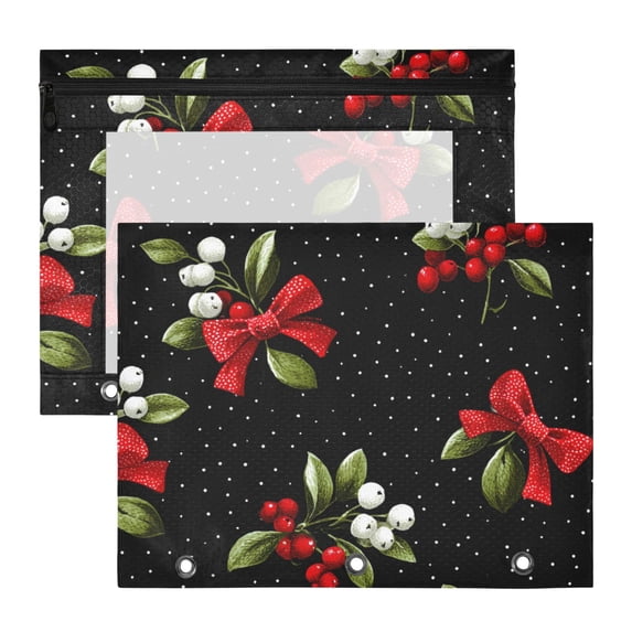 Black Background Mistletoe Tie with Bows Christmas 3-Ring Binder Pocket ...