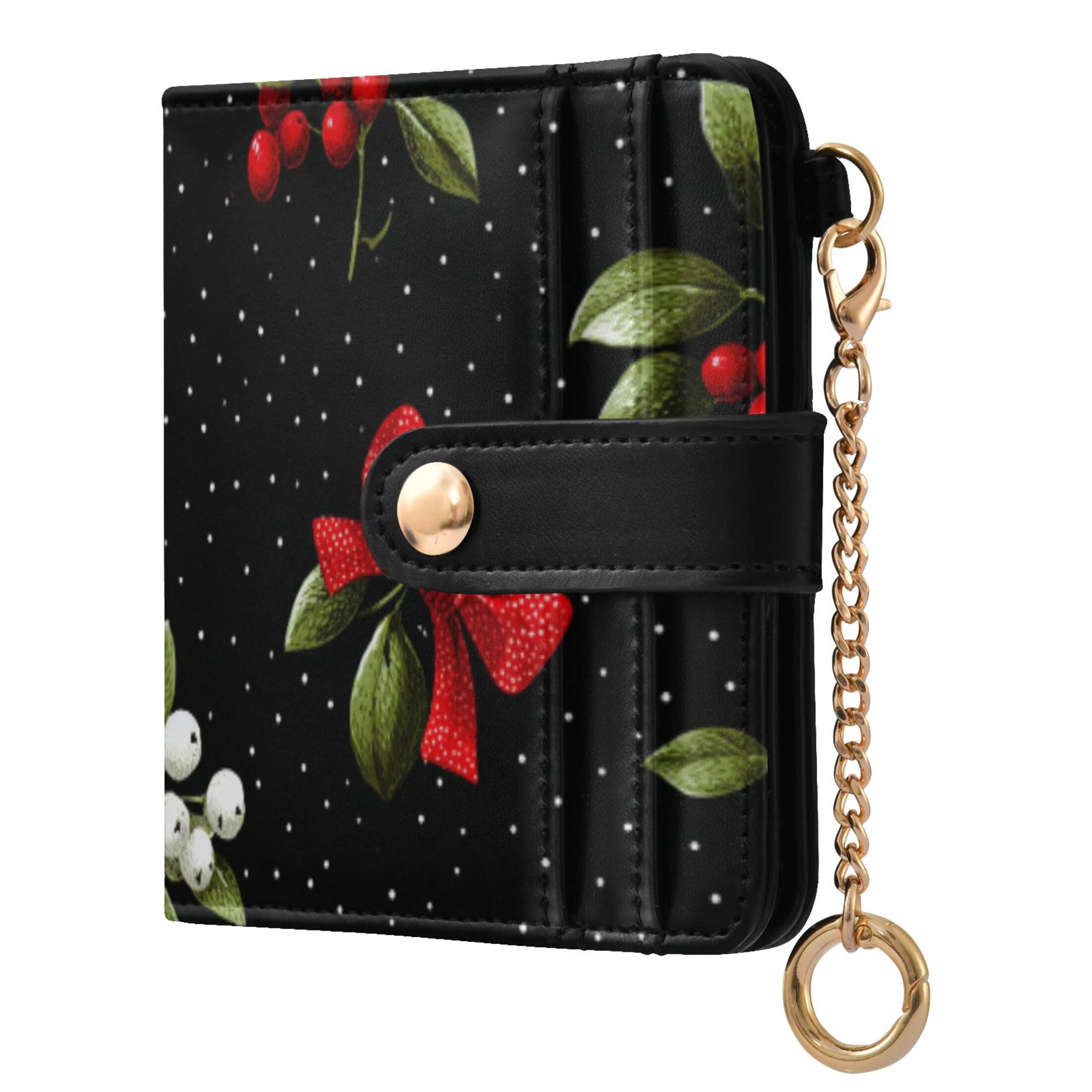 Black Background Mistletoe Tie with Bows Christmas Women's Wallet PU ...