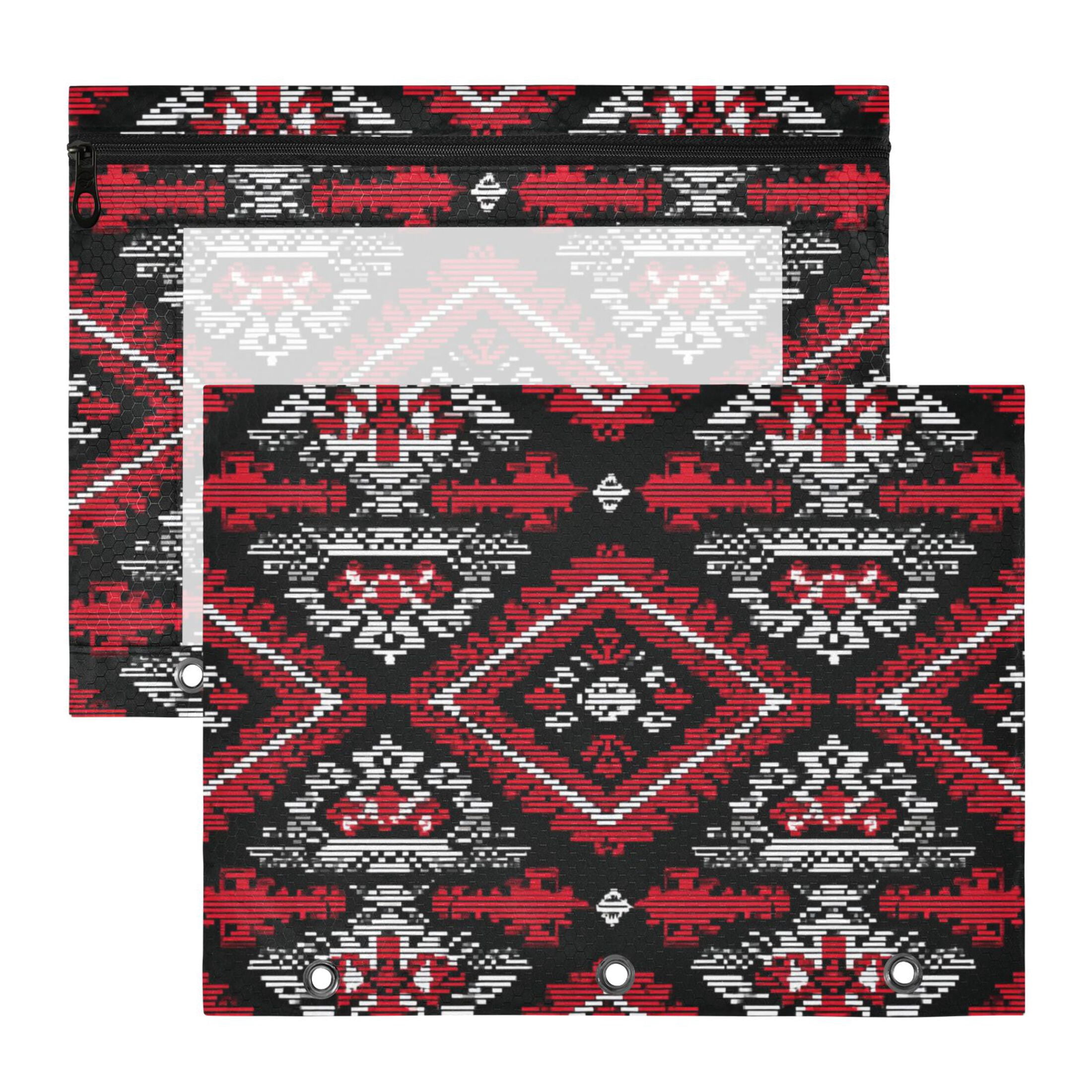 Black Background Red Abstract Pattern 3-Ring Binder Pocket with Zipper ...