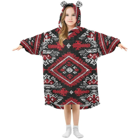 Black Background Red Abstract Pattern Flannel Wearable Blankets Hooded ...
