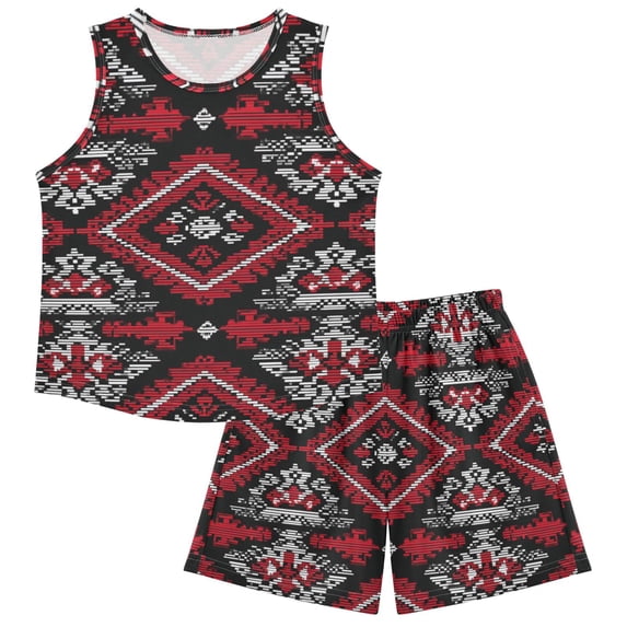 Black Background Red Abstract Pattern Pajamas Set Sleeveless Sleepwear ...