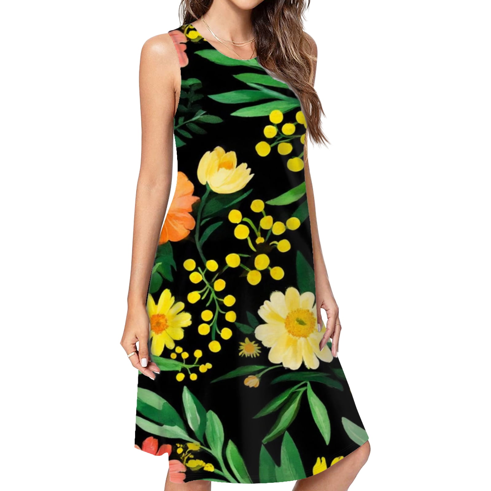 Black Background Vibrant Floral Print Dress Elegant Party Dresses Evening Dresses Women Dress ...