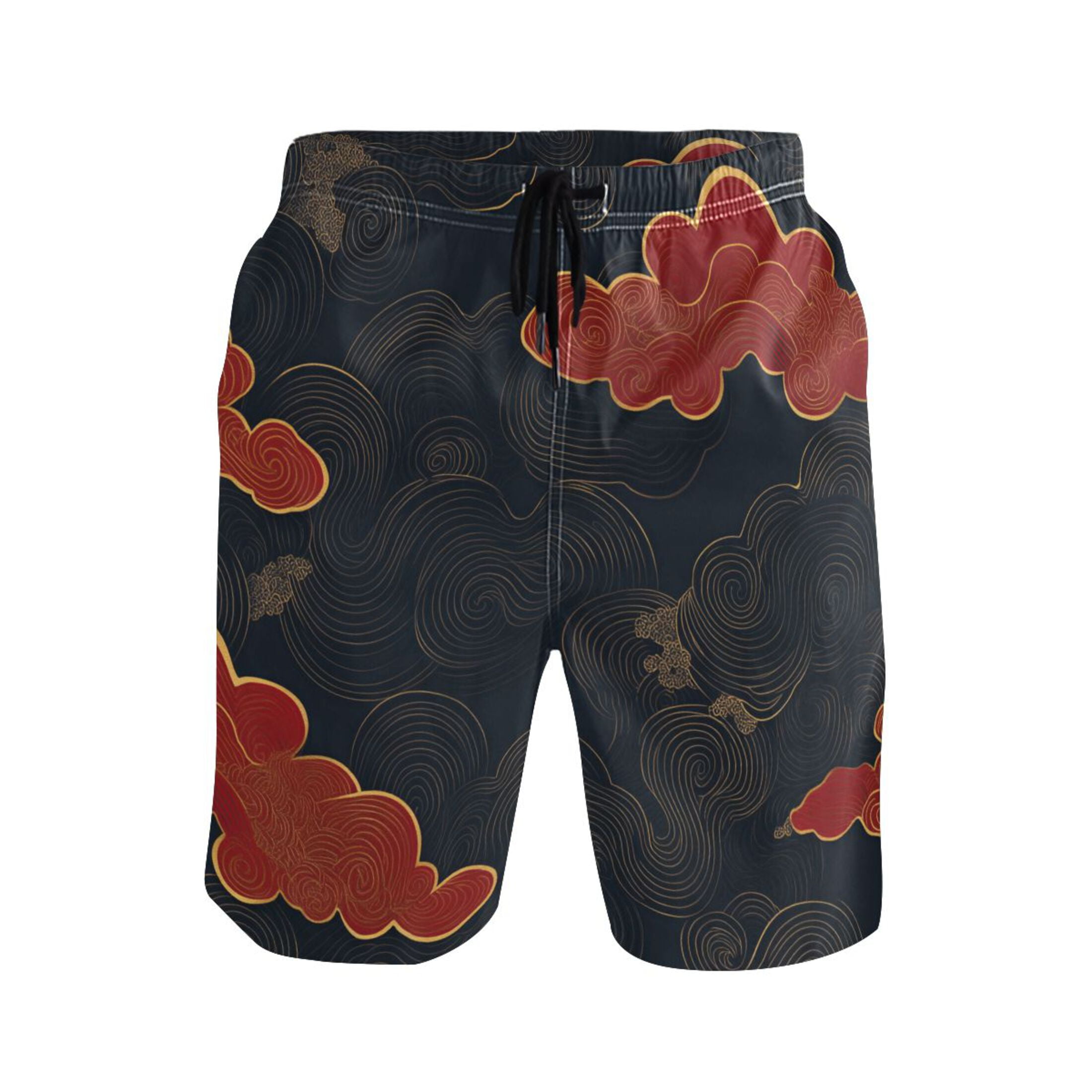 Black Background with Red Clouds Large Size Men's Quick Dry Beach ...