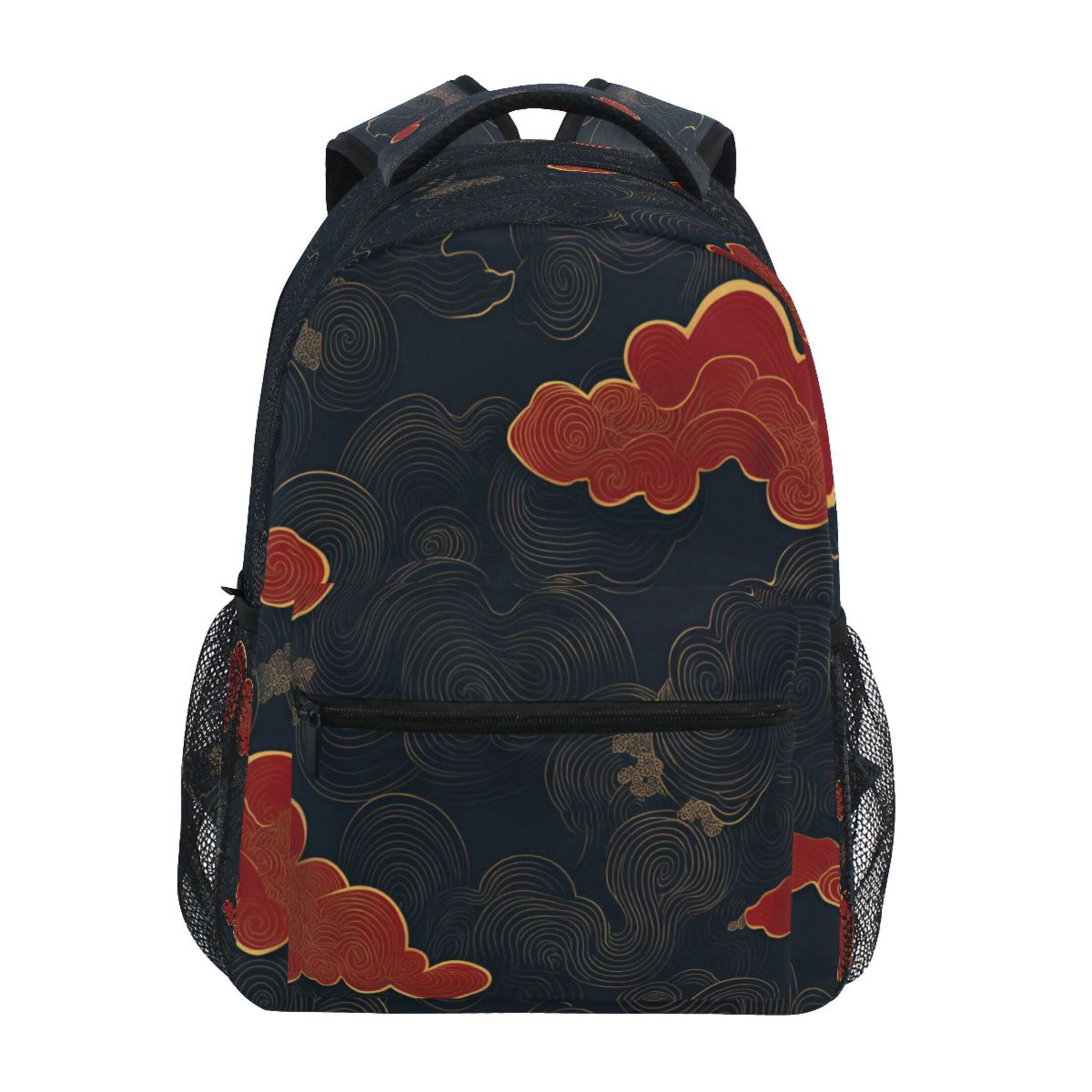 Black Background with Red Clouds Stylish Large Backpack 15L Self ...