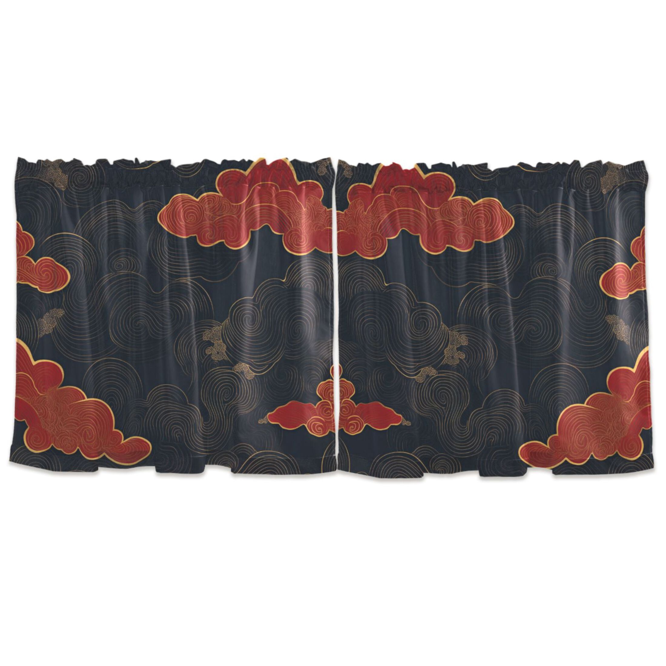Black Background with Red Clouds Tier Curtains for Kitchen 57x36 Inch ...