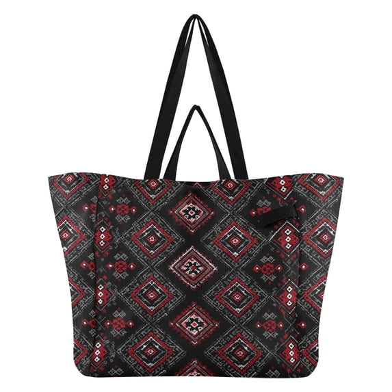 Black Background with Red Square Foldable Canvas Tote Bags Reusable ...