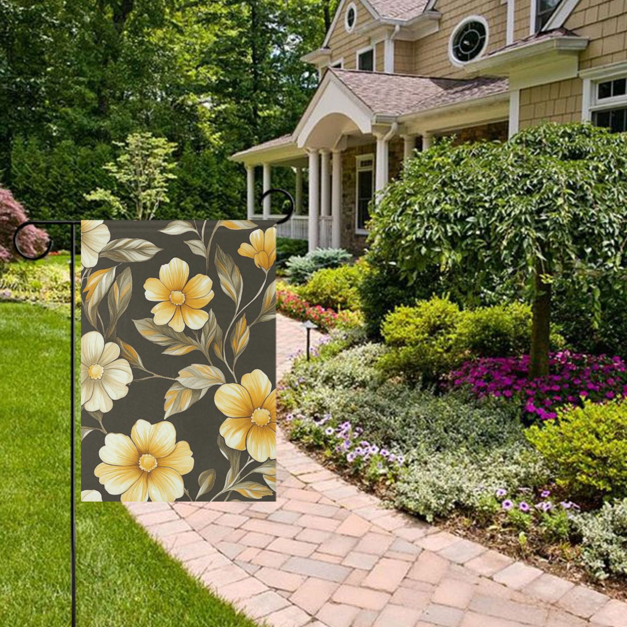 Black Background with Yellow Daisies Garden Flag 28x40 inch Double ...