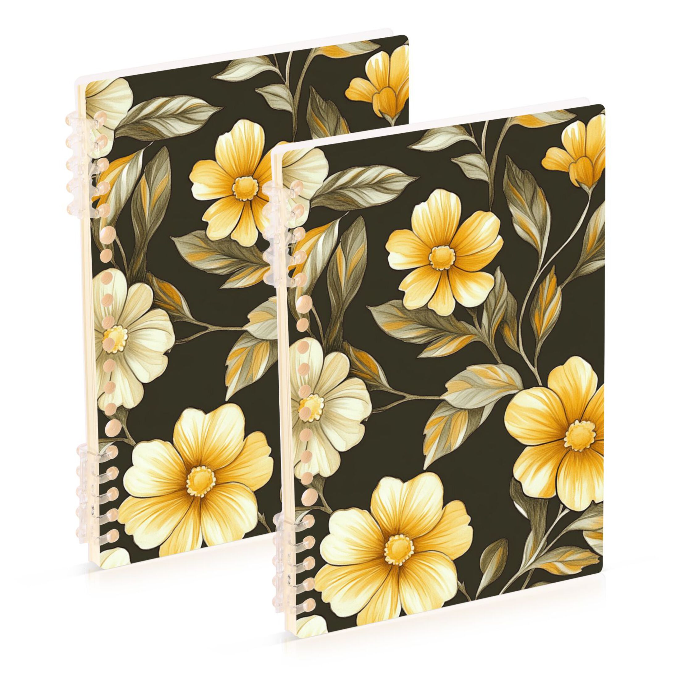 Black Background with Yellow Daisies Lined Spiral Journal Notebook 60 ...