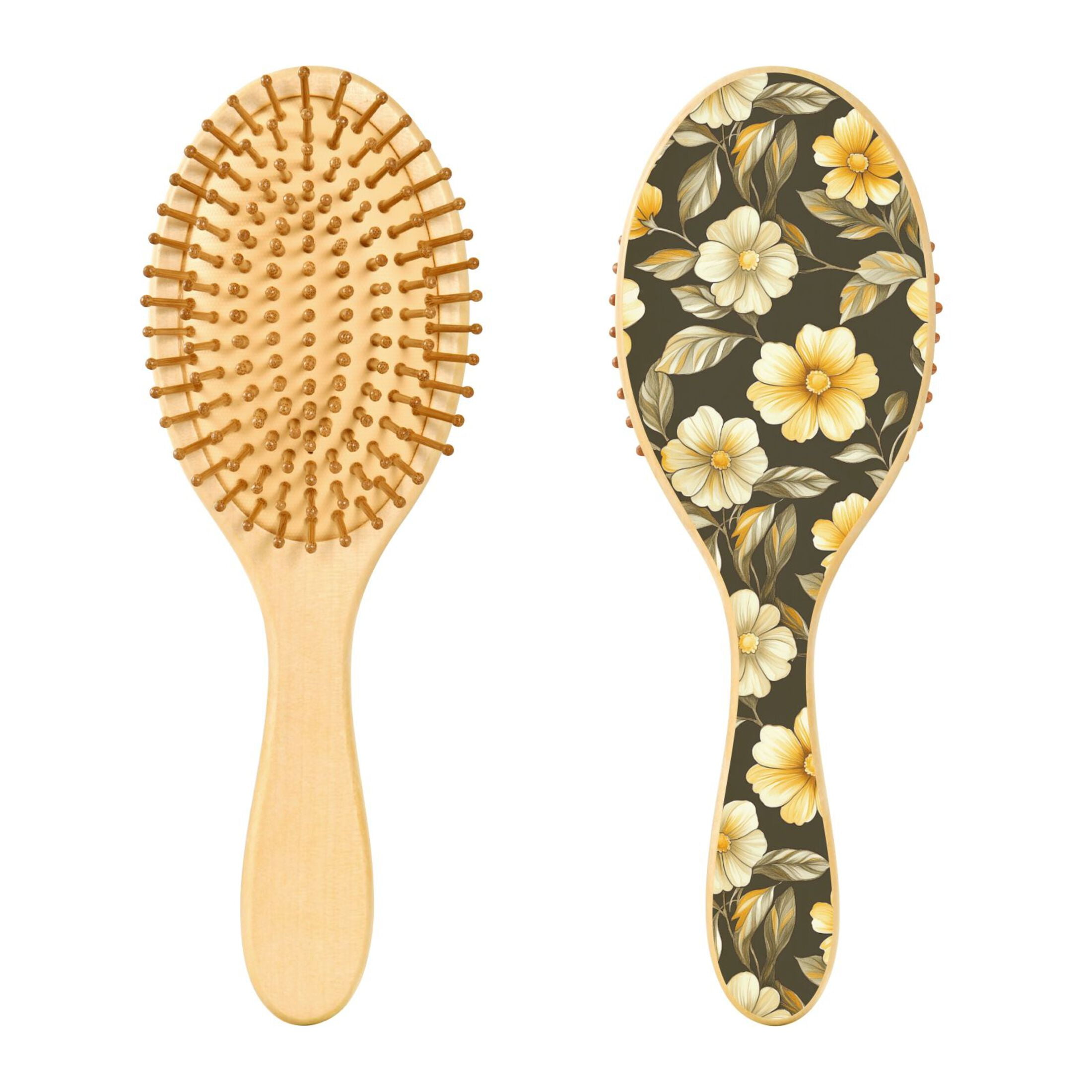 Black Background with Yellow Daisies Wooden Hair Brush Natural ...