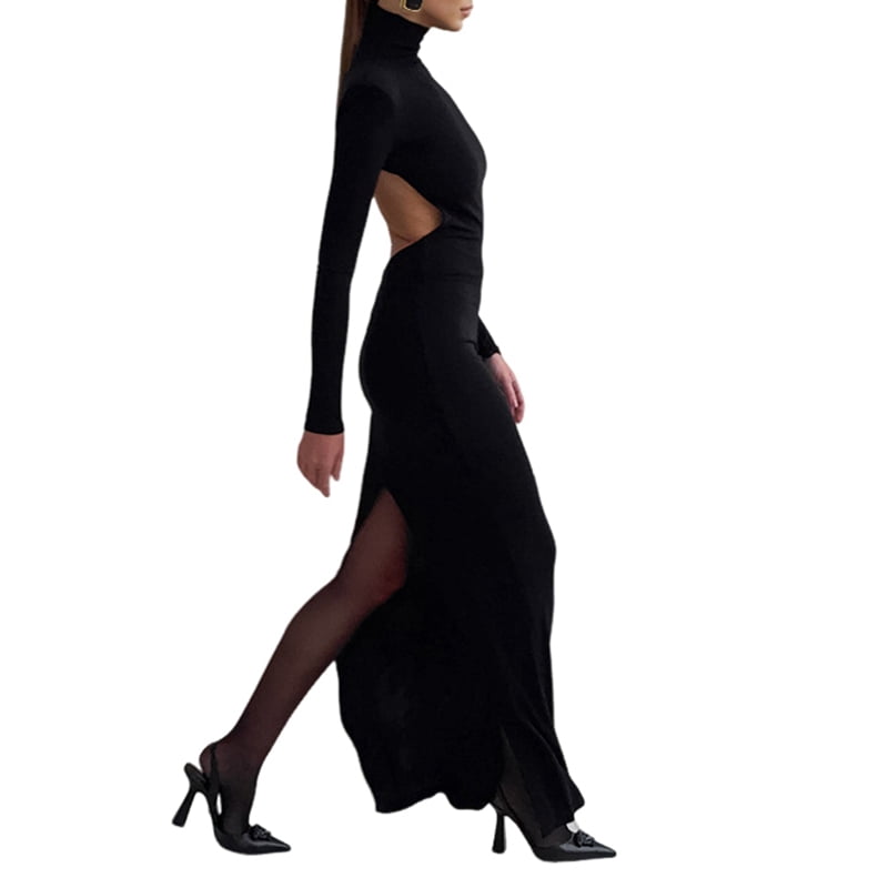 Black Backless Dress Long Sleeve Mini Bodycon for Club Cocktail Fall ...