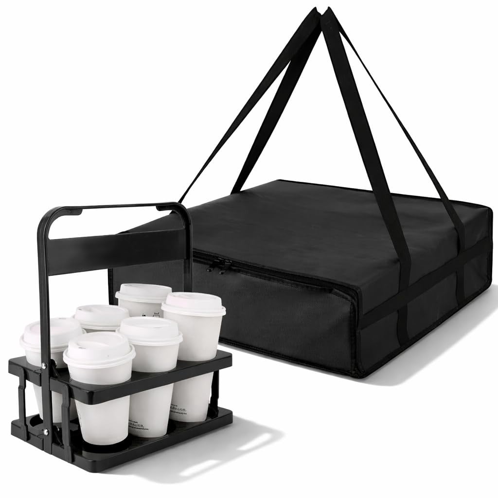 Black Bag with Drink Carrier 20" x 20" x 6" Reusable Thermal Food ...