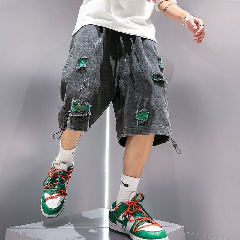 Black Baggy Short Jeans Men Denim Shorts Blue Ripped Jeans for Men ...