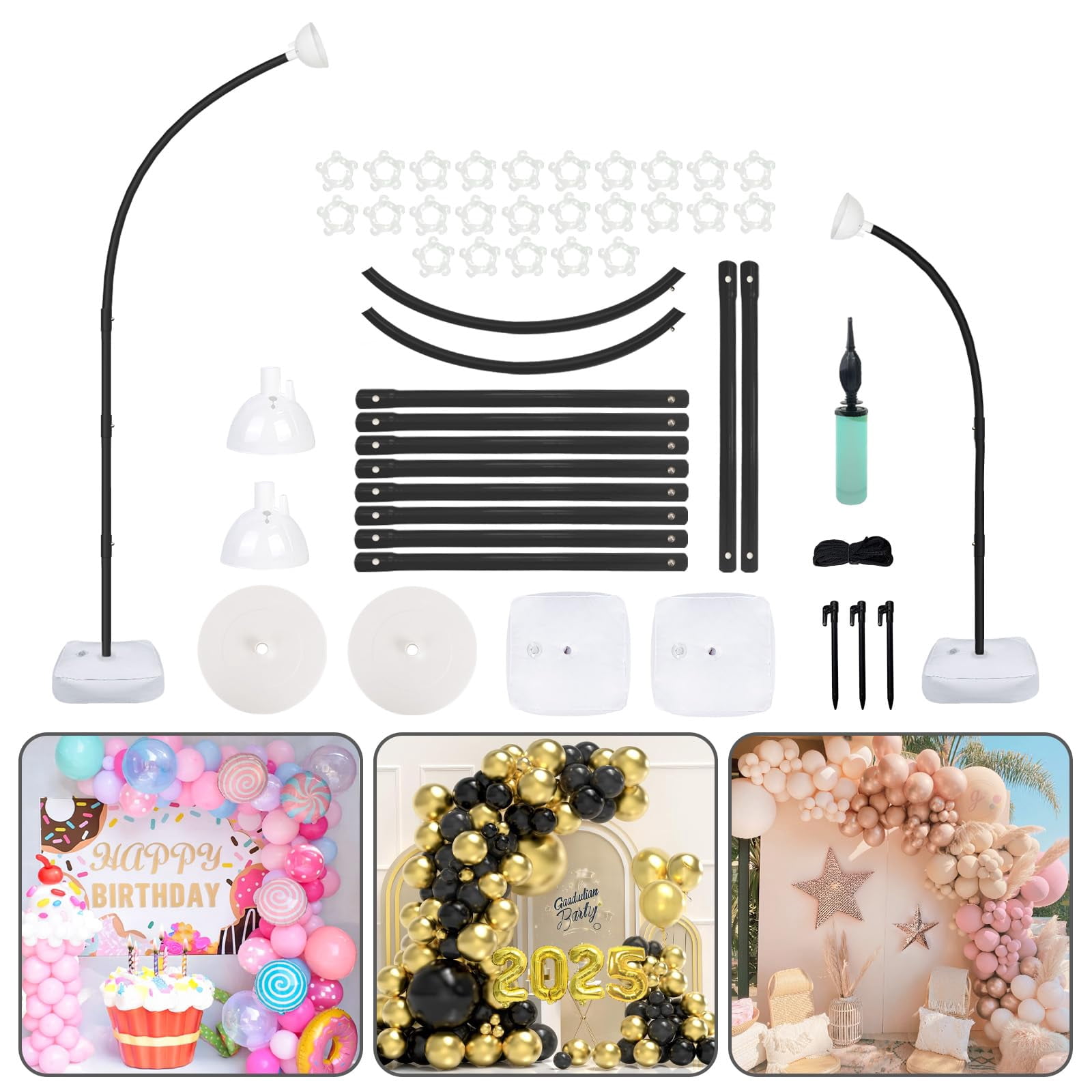 Black Balloon Arch Stand 8.2ft + 6ft Half Party Decoration Kit ...