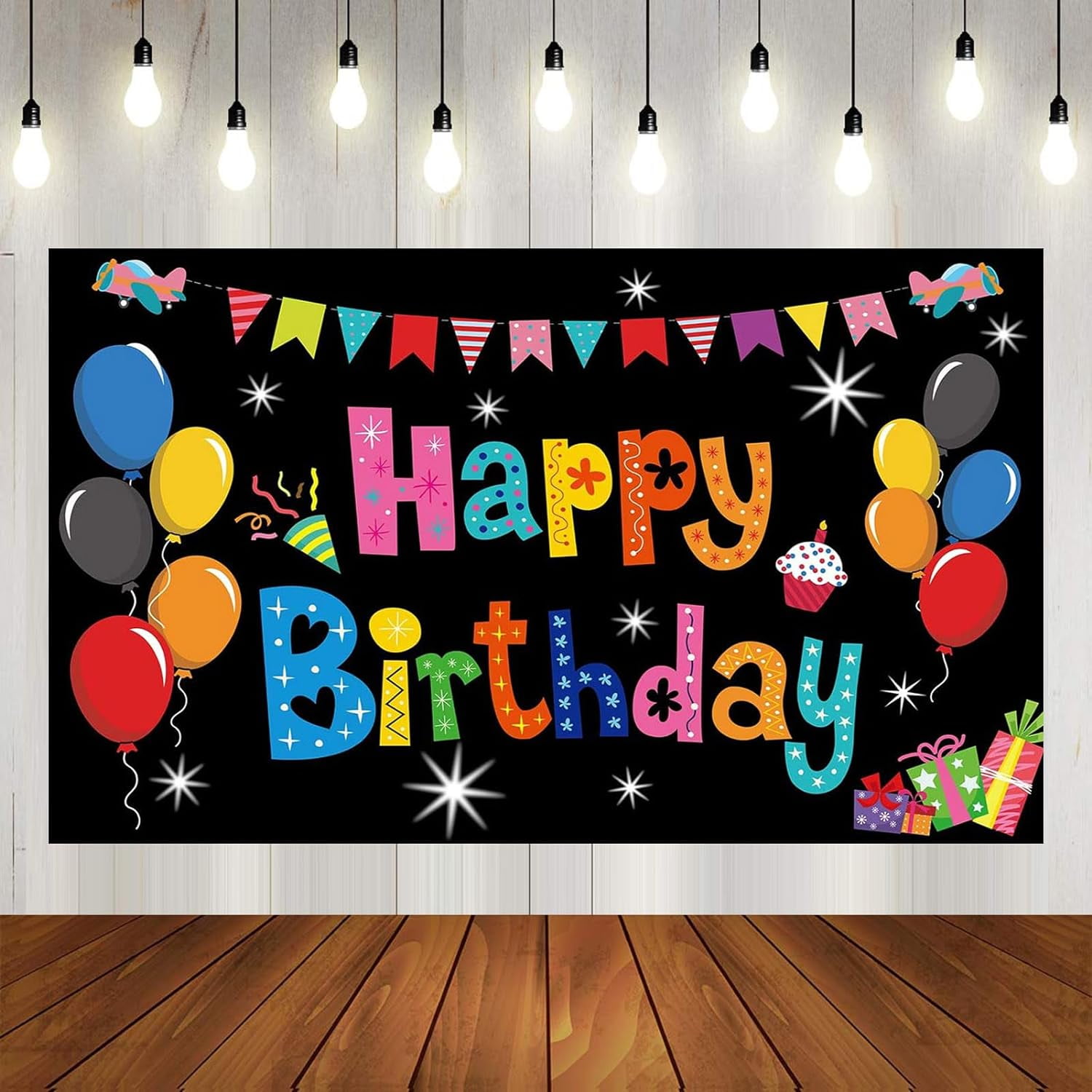 Black Balloon Birthday Paty Backdrop Black Balloon Happy Birthday ...