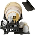 Black Bamboo 3-Tier Collapsible Dish Drying Rack with Utensil Holder ...