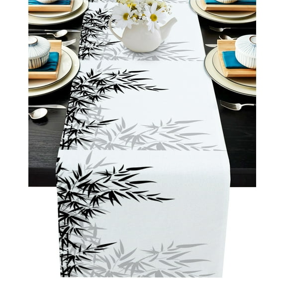 Black Bamboo Bamboo Leaves Table Runner Wedding Table ration Home r ...