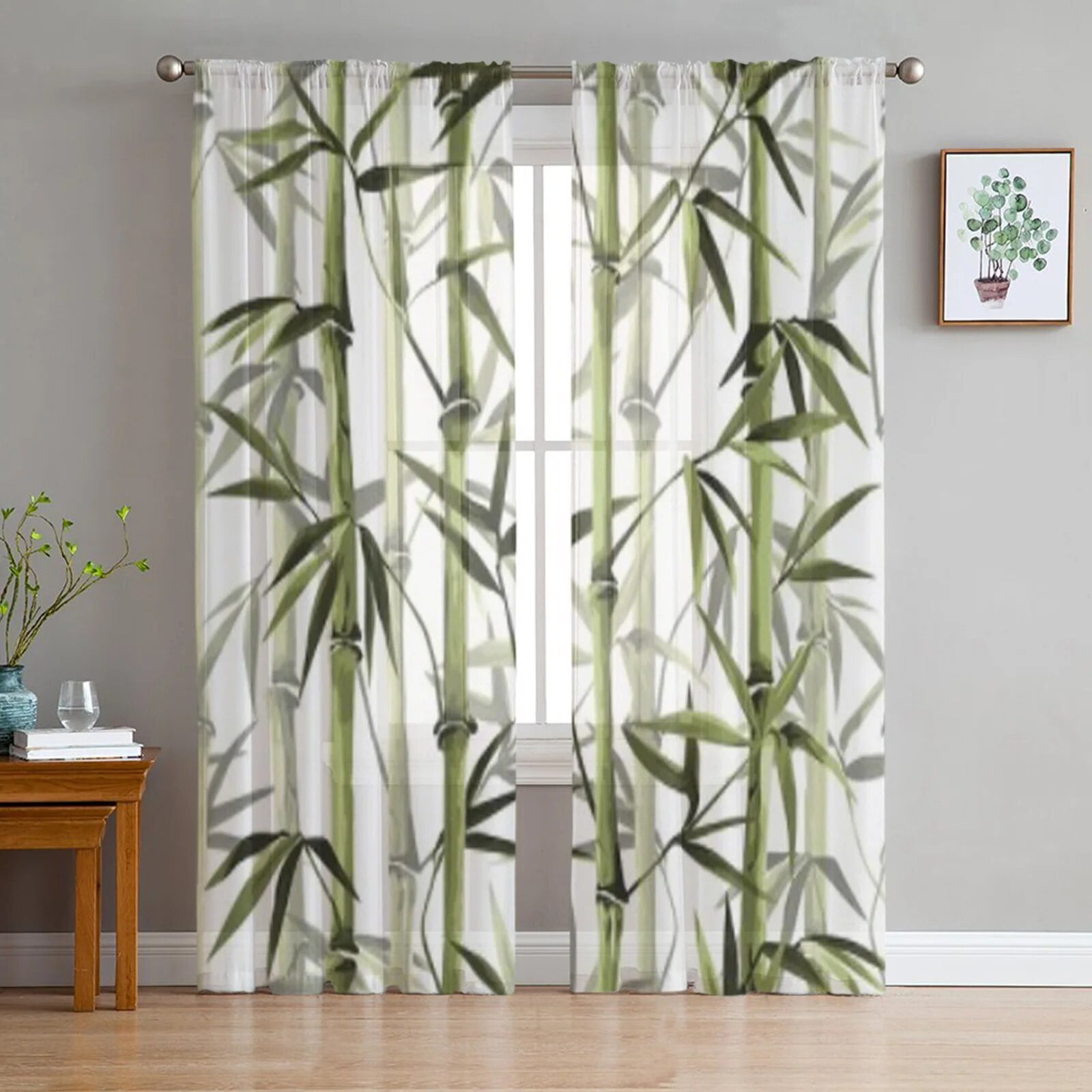 Black Bamboo Bird Sheer Curtains for Living Room Bedroom Tulle Curtains ...