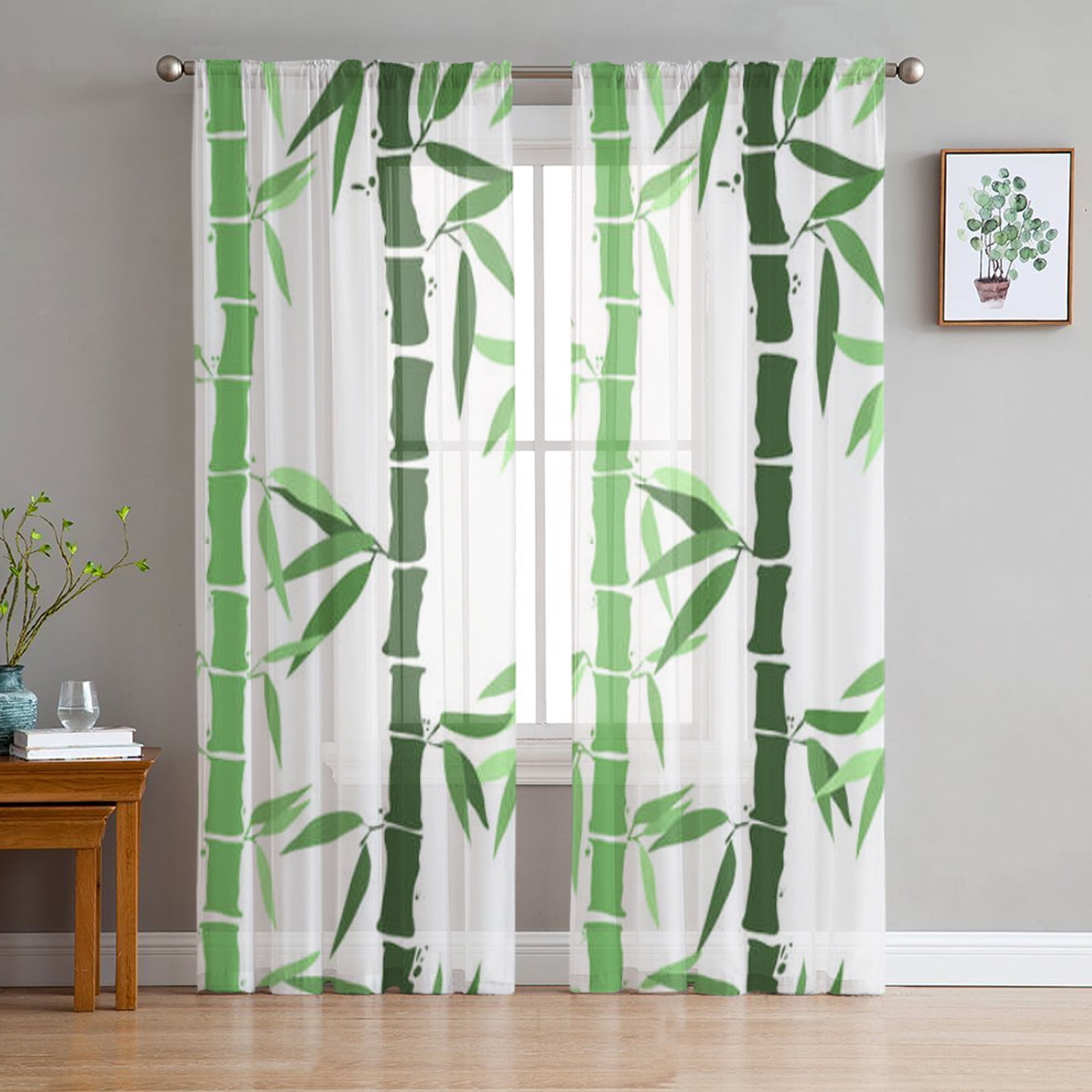 Black Bamboo Bird Sheer Curtains for Living Room Bedroom Tulle Curtains ...