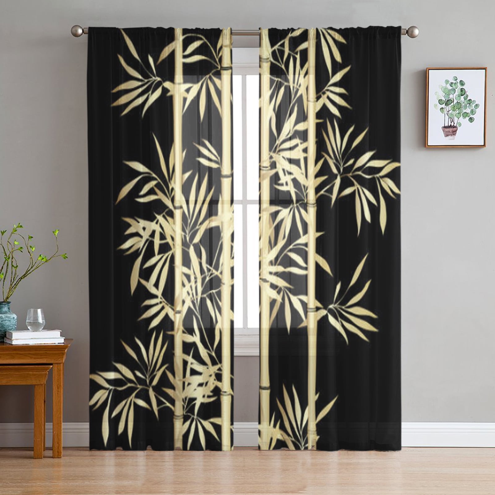 Black Bamboo Bird Sheer Curtains for Living Room Bedroom Tulle Curtains ...