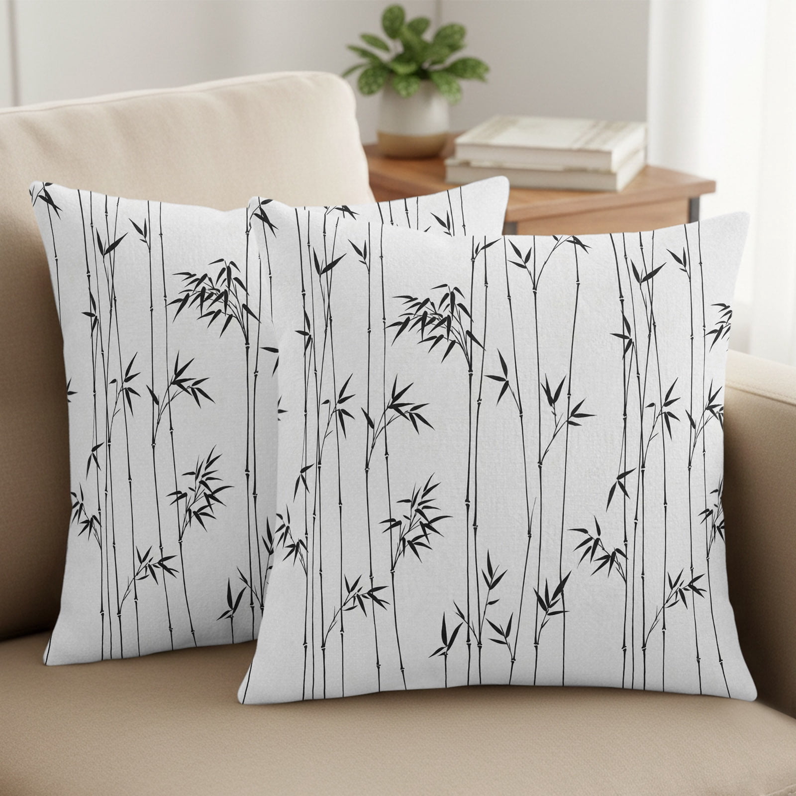 Black Bamboos Pillow Covers Set of 2, Minimalist Bamboos Stems Leaf ...