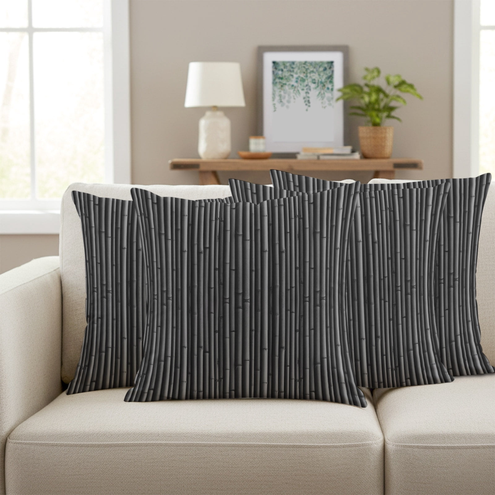 Black Bamboos Pillow Covers Set of 4, Natural Vintage Bamboos Tree ...