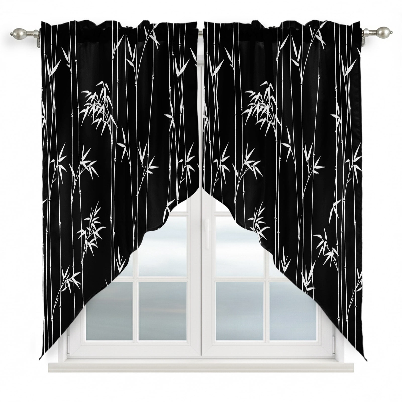 Black Bamboos Swag Curtain Valance for Window 2 Panels Minimalist White ...