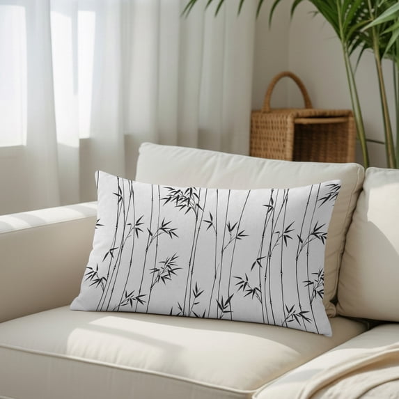 Black Bamboos Throw Pillow Covers, Minimalist Bamboos Stems Leaf Gray ...