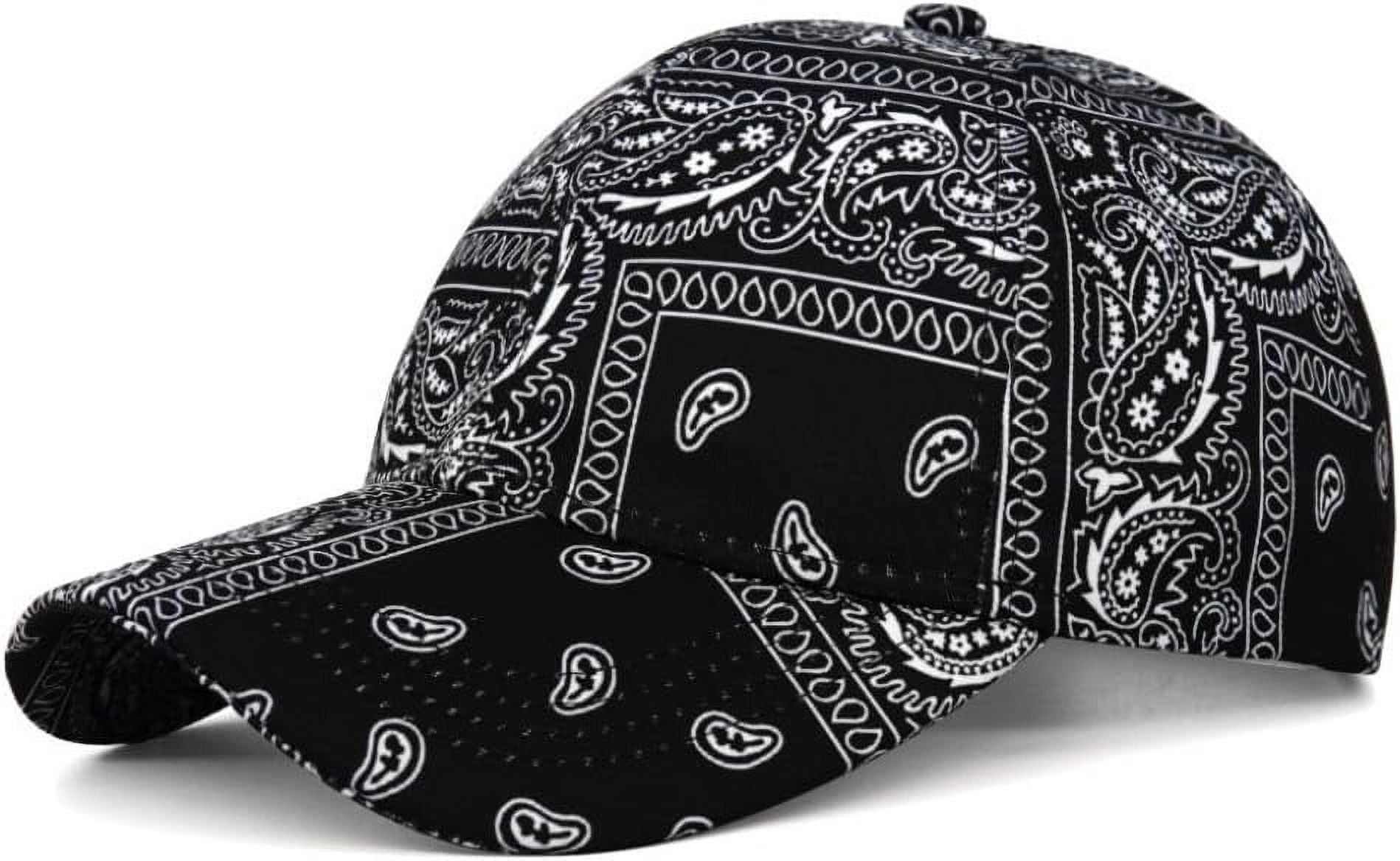 Black Bandana Baseball Cap for Men Women Adjustable Hip Hop Paisley Hat ...