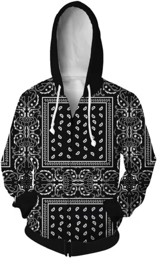 Black Bandana Hoodie for Men Women Black Bandanas Print Clothing ...