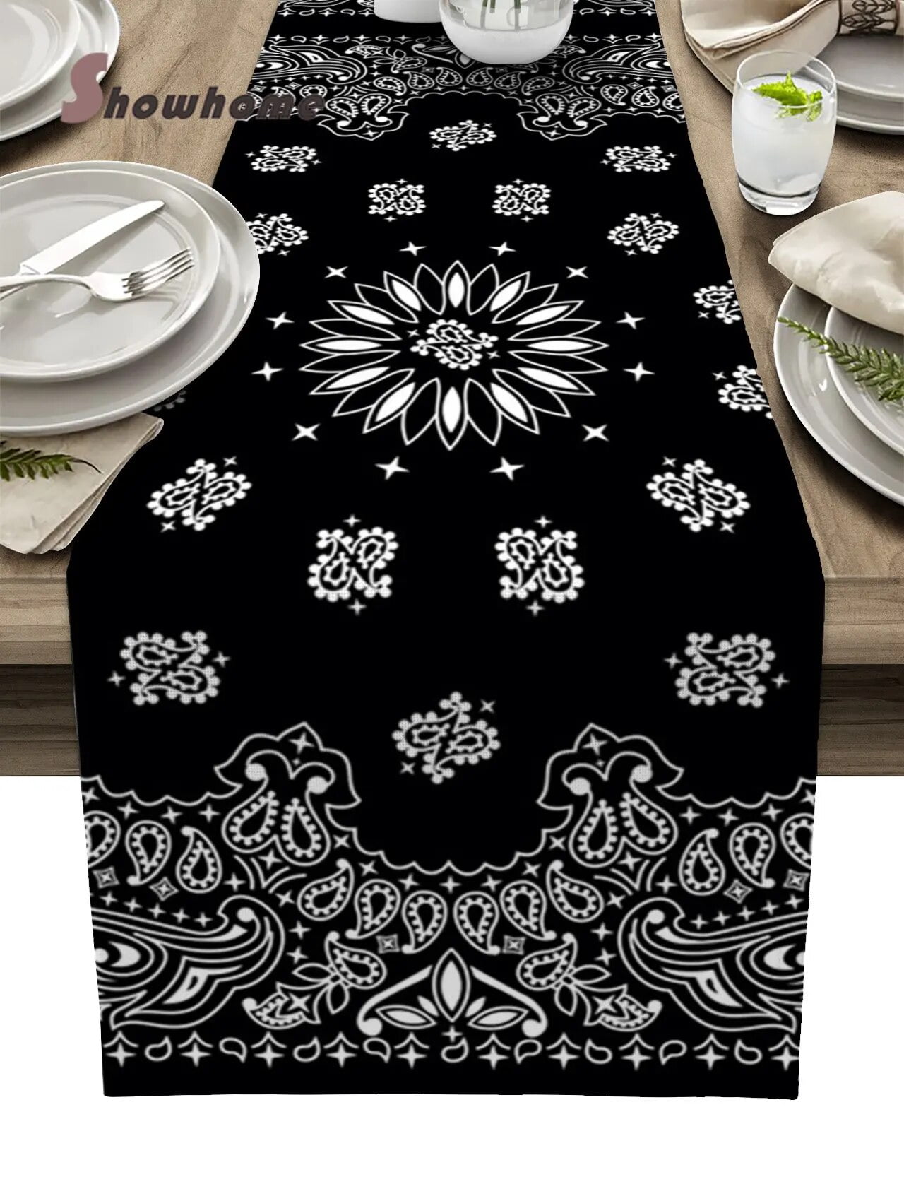 Black Bandana Table Runner Wedding Party r Modern Coffee Dining Luxury ...