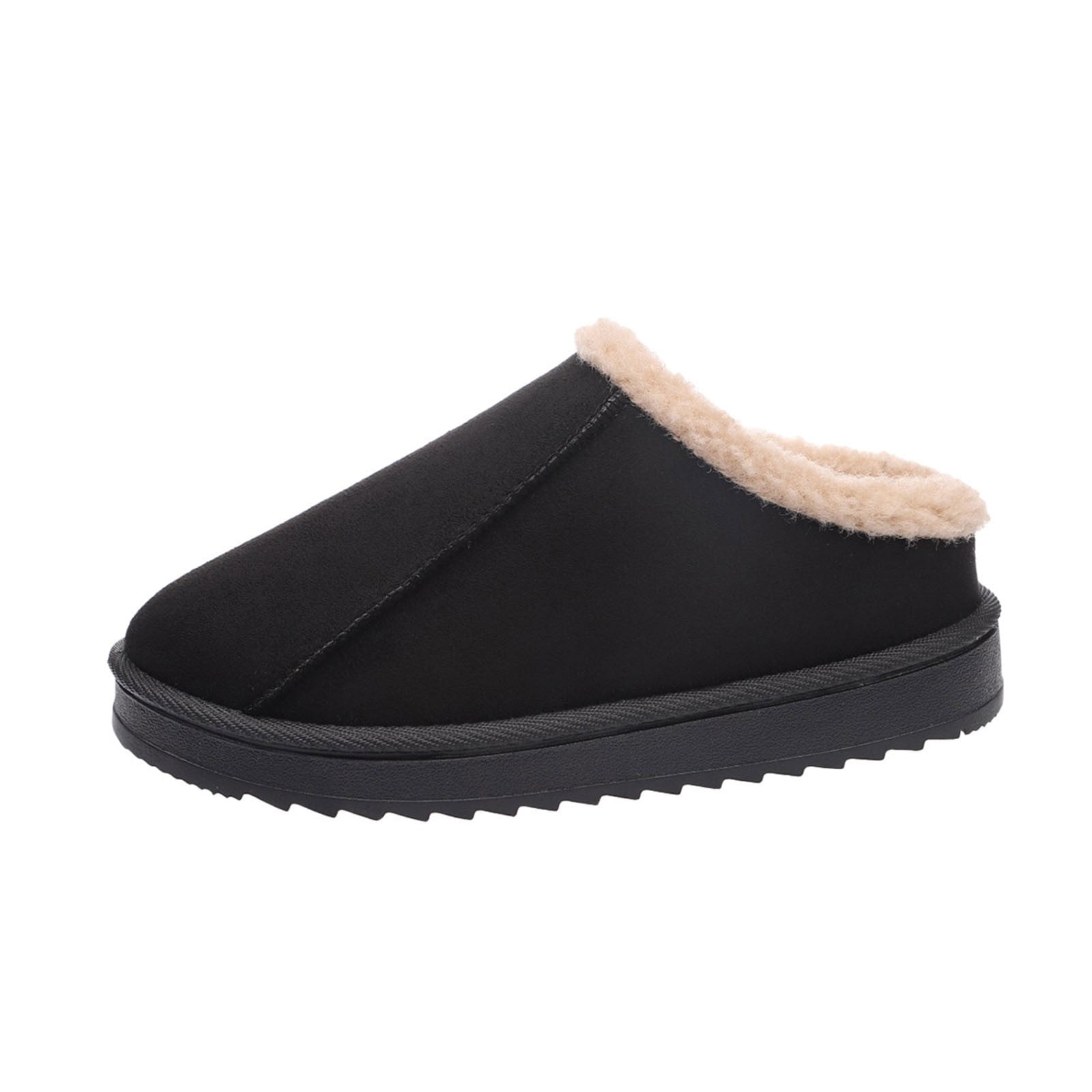 Black Baotou Slippers For Women With Flock Lining Soft Sole Thick And ...