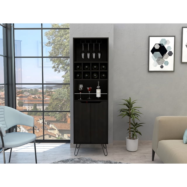 Black Bar Cabinet Featuring Eight Wine Rack And Two Cabinets With Door ...
