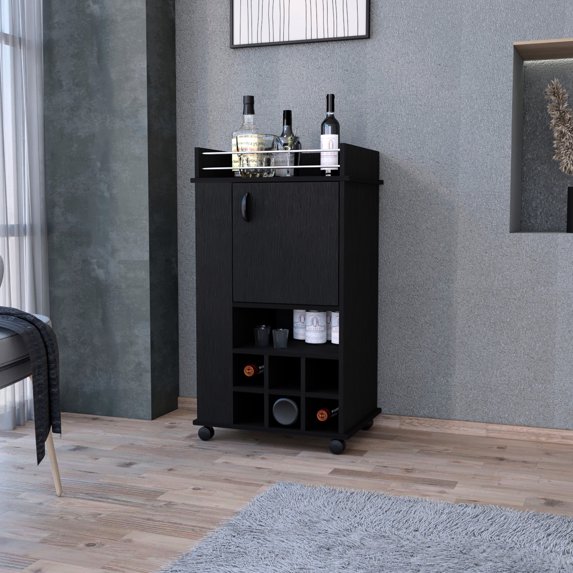 Black Bar Cart With 6 Wine And Storage - Sophisticated Entertaining 4 ...